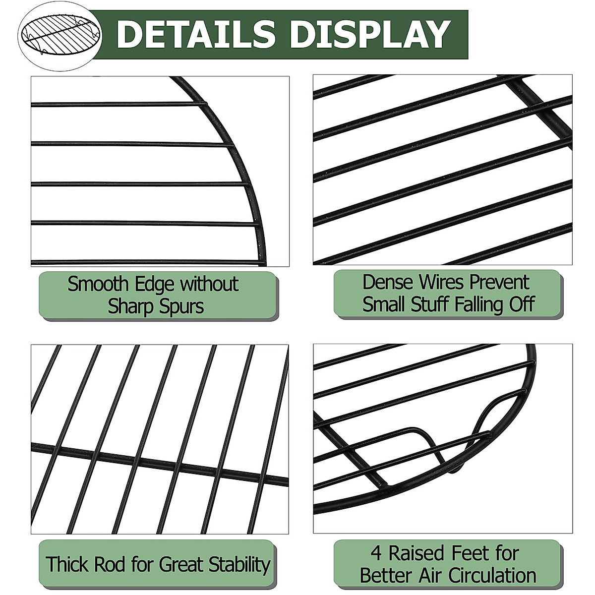 TeamFar Cooling Rack, 9inch Round Baking Wire Rack with Stainless Steel Core & Nonstick Coating, for Roasting Grilling Steaming, Non Toxic & Sturdy, Oven Safe & Anti-melt, Easy Clean – Set of 2