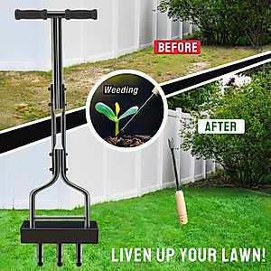 Fnwsja Manual Lawn Aerator with Tray & 3 Hollow Slots Manual Soil Corer Collector Lawn Plug Core Aeration Tool Heavy Duty Lawn Core for Soils & Lawns Yard Garden, 37.6 inches, Black