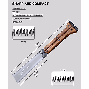 EHOPHNA Hand Saw, 5.5 Inch Mini Woodworking Tools with SK-85 Steel, Portable Folding Saw 13/14 TPI Double Edges, Christmas Gadgets Gifts for men (Silver)