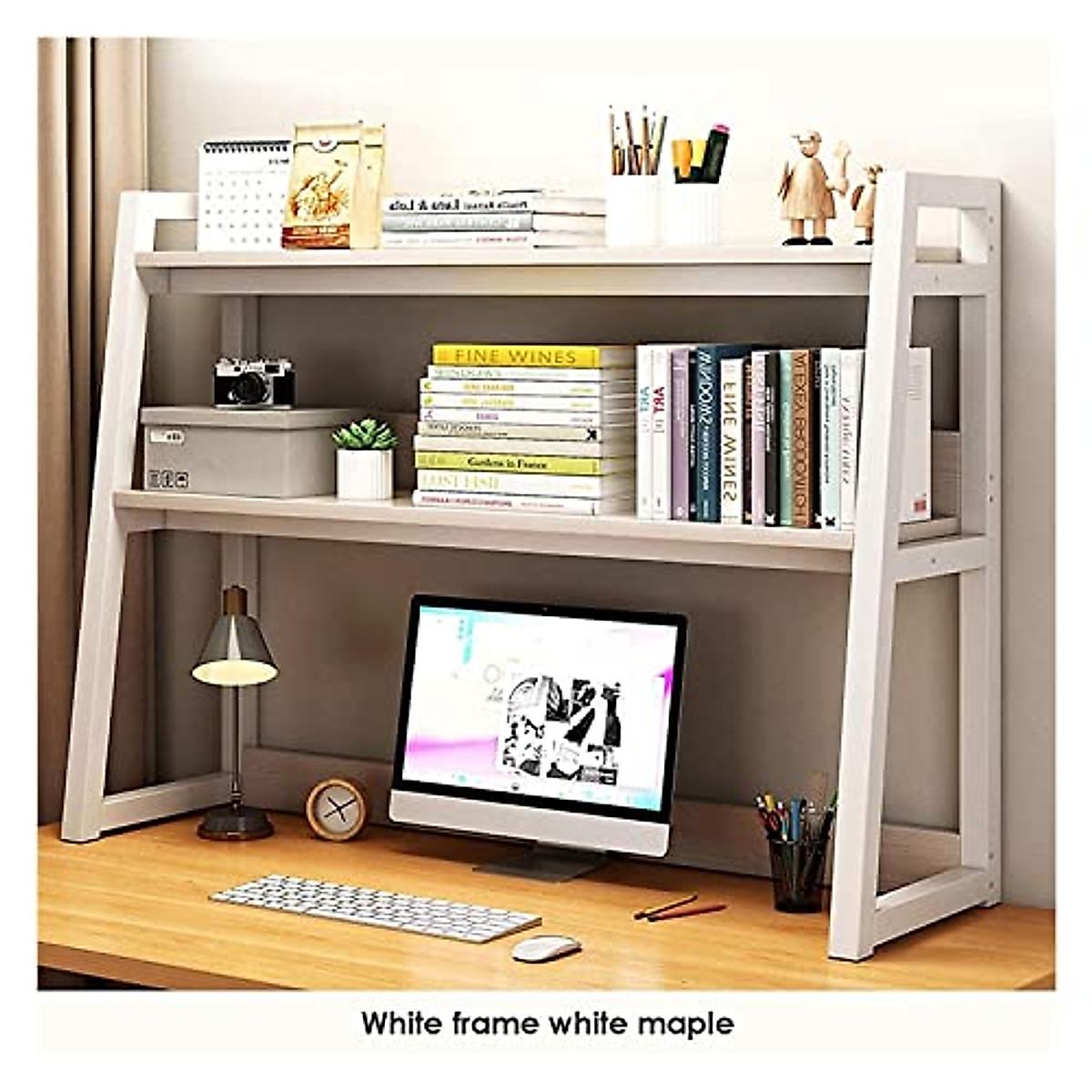 Computer Desktop Bookcase, 2-Tier Multipurpose Ladder Countertop Hutch Bookshelf, Adjustable Storage Display Shelf Organizer Rack for Home Dorm Office Supplies (Color : B, Size : 115CM)