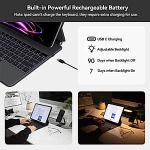 AUSDOM Magic-Style Keyboard Case for 2024 iPad Air 13(M2) and iPad Pro 12.9 (6th/5th/4th/3rd Gen), Magnetic Floating Wireless Backlit Rechargeable Bluetooth Keyboard with Multi-Touch Trackpad, Black