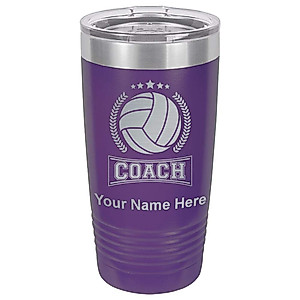 LaserGram 20oz Vacuum Insulated Tumbler Mug, Volleyball Coach, Personalized Engraving Included (Dark Purple)