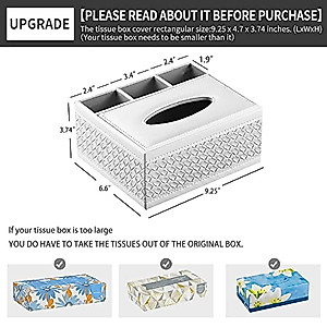 Rectangular Tissue Box Holder, PU Leather Braided Pattern Tissue Box Cover with Storage, Multifunctional Napkin Holder Tissue Dispenser Desk Organizer TV Remote, Phone, Glasses, for Home/Office Desk