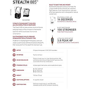 Blendtec Stealth 885 Commercial Blender, WildSide+ Jar, Blendtec Stealth Sound Enclosure, Strongest Commercial-Grade Power, Self-Cleaning, 42 Pre-programmed Cycles, Black