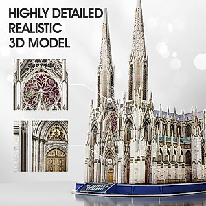 CubicFun 3D Puzzles for Adults St. Patrick's Cathedral Model Kits, New York Architecture Puzzles for Adults Building Toys for Kids Ages 8+, 117 Pieces with Booklet Easter Gifts Valentine's Day Gift