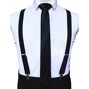 JEMYGINS Black Suspender and Silk Skinny Tie Sets for Men Slim Necktie (Black)