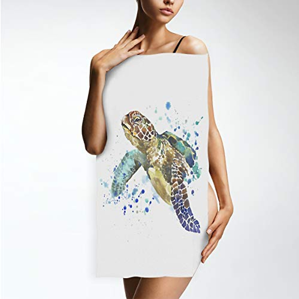 susiyo Watercolor Marine Animals Cute Sea Turtle Hand Towels Luxury Print Bathroom Towel Highly Absorbent Extra Soft Fingertip Towels Multipurpose Towels for Yoga Gym Spa Hotel Bathroom (30 x 15 inch)