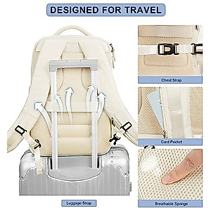 Hp hope Travel Backpack for Women Men, Expandable Airline Approved Carry On Backpack Flight Approved, Waterproof Hiking Weekender Backpack with USB Charging Port & Shoes Compartment, White