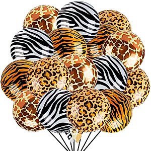 16PCS Animal Pattern Balloons 18 Inch Balloon Foil Wildlife Print Round Mylar Aluminum Balloons Giraffe Tiger Zebra Leopard Print Balloons for Zoo Safari Jungle Theme Birthday Decorations