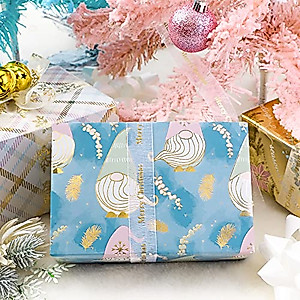 WRAPAHOLIC Christmas Wrapping Paper Roll - Gold and Purple Pastel Gnome Elf Holiday Collection with Metallic Foil Shine - 4 Rolls - 30 Inch X 120 Inch Per Roll
