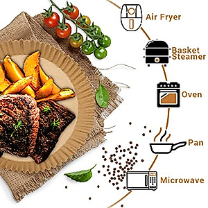 Raytrade 100 Pcs Air Fryer Liners with Wooden Tong, 7.9 Inch Disposable Air Fryer Paper Liners Silicon Coated Oil & Water-Proof Air Fryer Paper Liners, BPA Free Airfryer Liners for Safe & Healthy Food