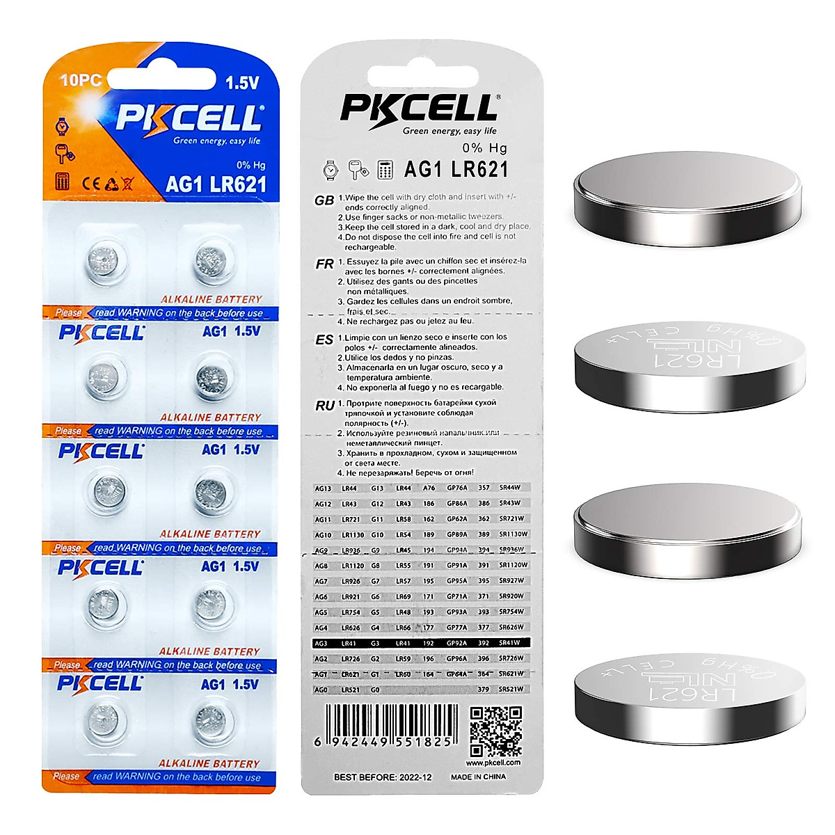 AG1 364A LR60 SR60 LR621 SR621, SR621SW, 364, 164 Alkaline Button Cell 1.5v Batteries 10Pcs