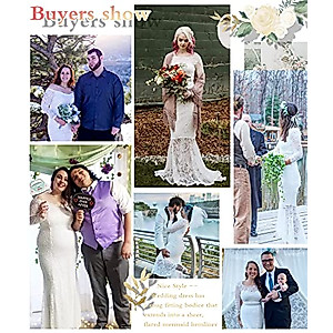 LALAGEN Women's Floral Lace Long Sleeve Off Shoulder Wedding Mermaid Dress White XL