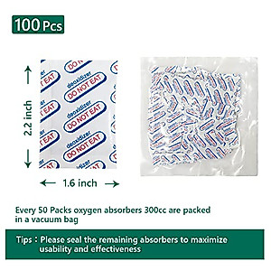 Oxygen Absorbers for Food Storage 300CC, 100 Packets O2 Absorbers Food Grade Oxygen Absorbers for Mylar Bags, Canning, Harvest Right Freeze Dryer, Dehydrated and Long Term Food Storage & Survival