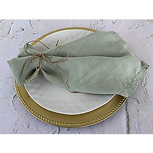Hemstitched Linen Napkins – 20 Inch x 20 Inch – Stonewashed Pure Linen Cloth Dinner Napkins with Mitered Corners - 100% French Flax – Machine Washable - Set of 4 (Soft Sage Green)