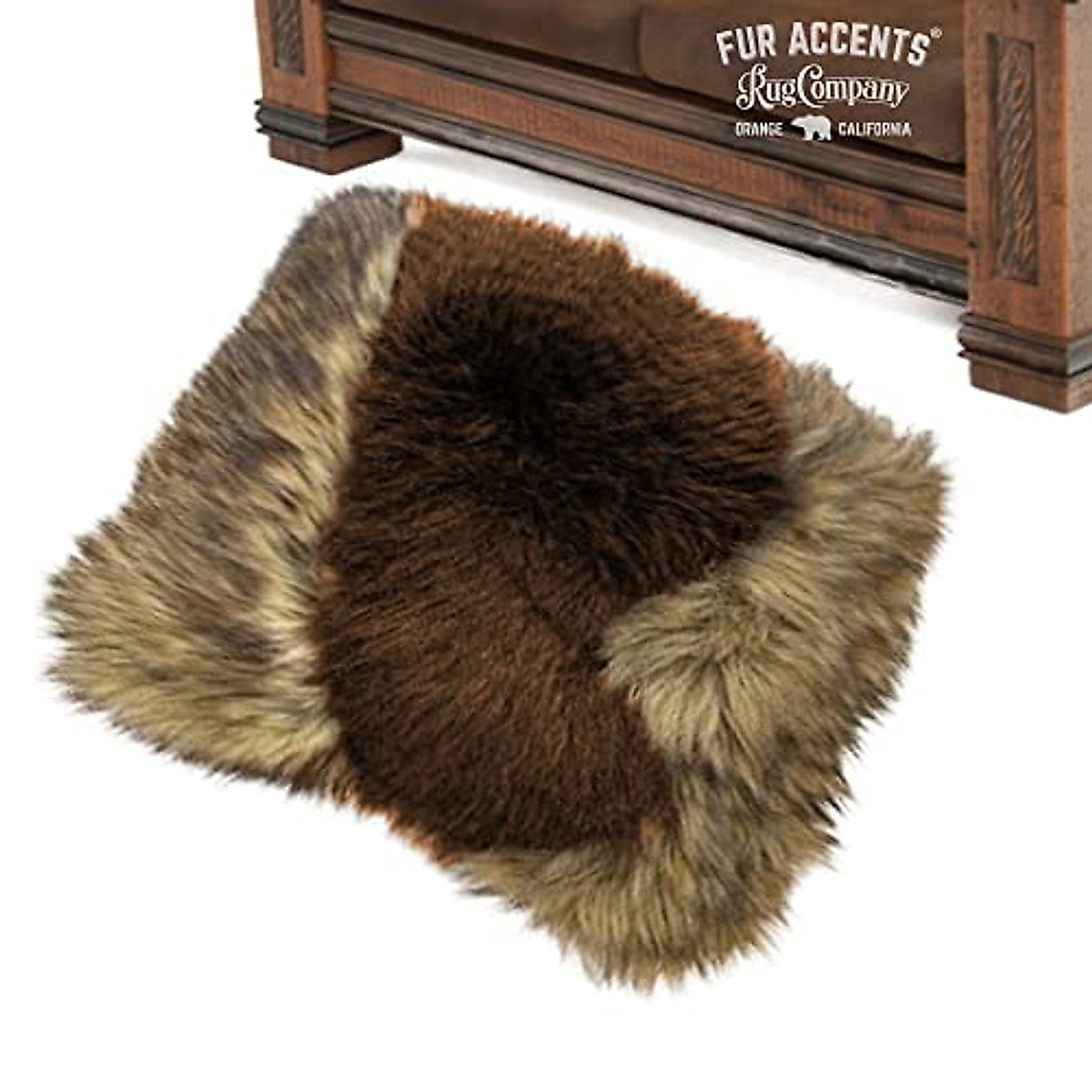 Fur Accents Shag Area Rug - Golden Brown Coyote, Wolf Edge, Dark Brown, White or Black Center - Luxury Soft Faux Fur Carpet - Sheepskin - Rectangle Accent Art Rug