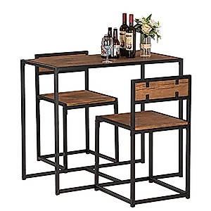 KFJBX Elm Wood Simple Dining Table Set Breakfast Table and Chair Three-Piece [90x47x75.5cm] Kitchen Room Furniture