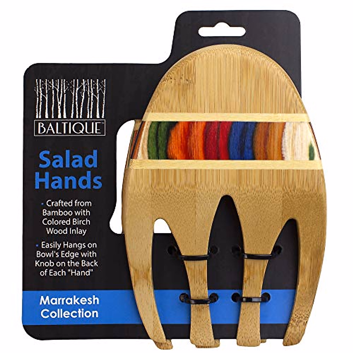 Baltique Marrakesh Collection Salad Hands Serving Utensils, Bamboo and Colored Birch Wood