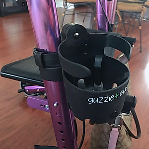 guzzie+Guss Universal Cup Holder for Strollers, Wheelchairs, Mobility Walkers, Bikes, Camping Chairs - Easy Installation - Anti-Slip Sleeve - Fits Wide Variety of Drink Containers - Black