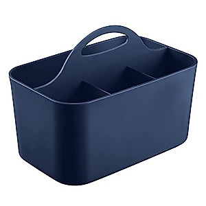 mDesign Small Plastic Shower/Bath Storage Organizer Caddy Tote with Handle for Dorm, Shelf, Cabinet - Hold Soap, Shampoo, Conditioner, Combs, Brushes, Lumiere Collection, Navy Blue
