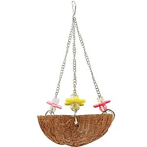 ULTECHNOVO Hammock Swing Natural Coconut Bird Hide Nest Hut House Coconut Shell Breeding Bird Nest Coconut Fiber Hanging Birdhouse Cage Habitats Decor for Pet Parrot Parakeet