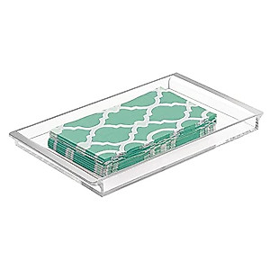 mDesign Plastic Bathroom Counter Tray and Organizer - Perfume, Guest Hand Towel, Makeup, and Accessory Holder Tray for Bathroom Countertop and Vanity - Petal Collection - Clear/Chrome