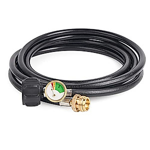 SHINESTAR 12 Feet Propane Hose Adapter with Gauge, Fit for Mr. Heater Buddy Heater, Blackstone Tabletop Griddle, Portable Propane Camping Stove and More, Connects to 5-40 lb Propane Tank