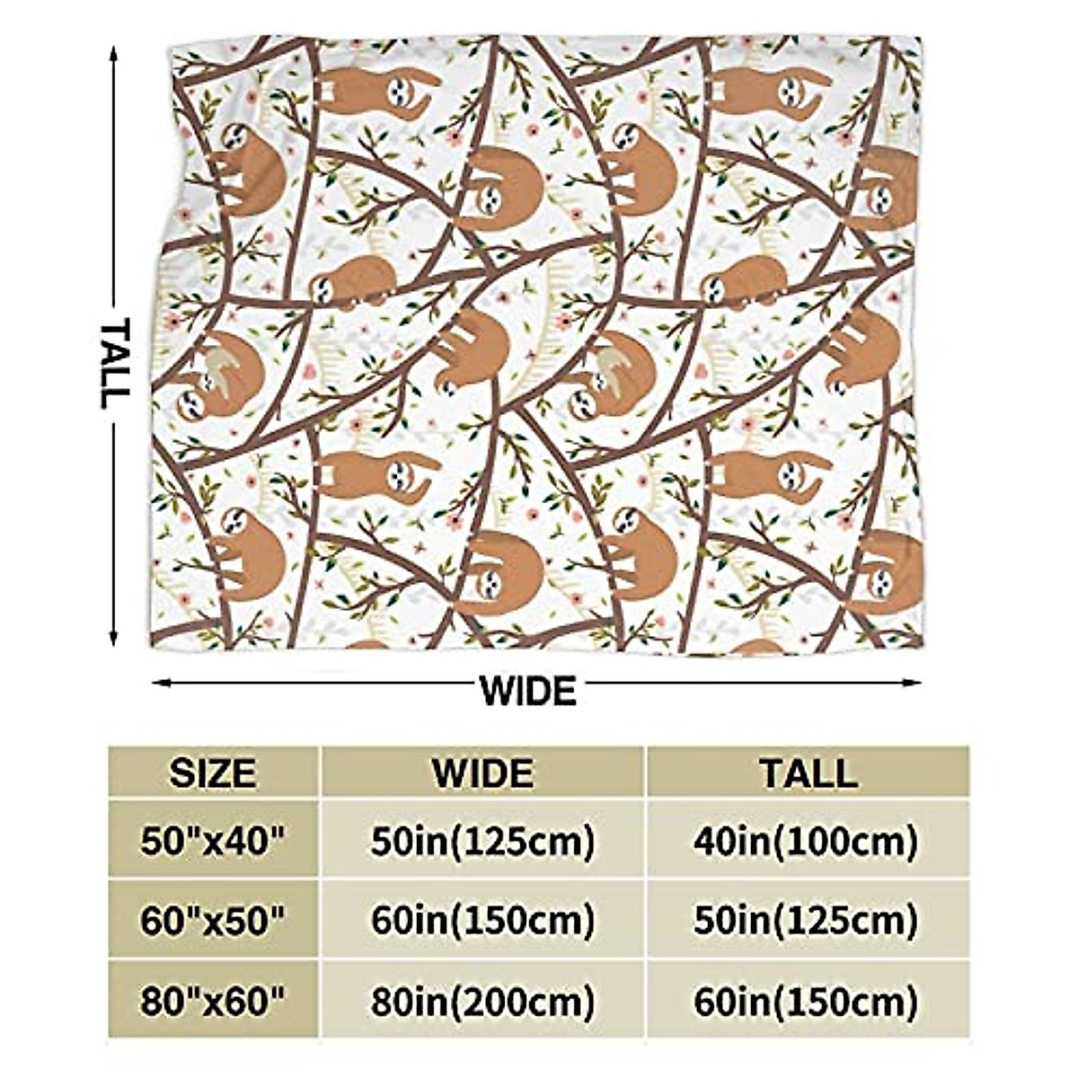 Cartoon Sloth Sloth on The Tree Flannel Blanket Fleece Throw Blanket Ultra Soft Blanket Comfortable Warm Bed Blanket for Bed Couch Sofa Living Room