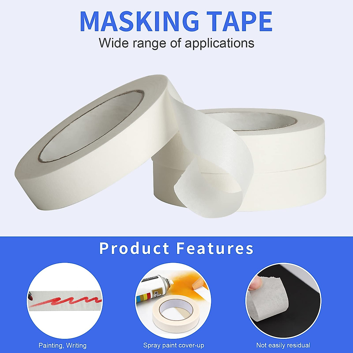 JayJayup Masking Tape 1 inch Wide, 12 Rolls General Purpose Masking Tape Bulk for Painting, Labeling, Art, Office, Home, Craft, 1 Inch x 55 Yards x 12 Rolls, 660 Yards in Total