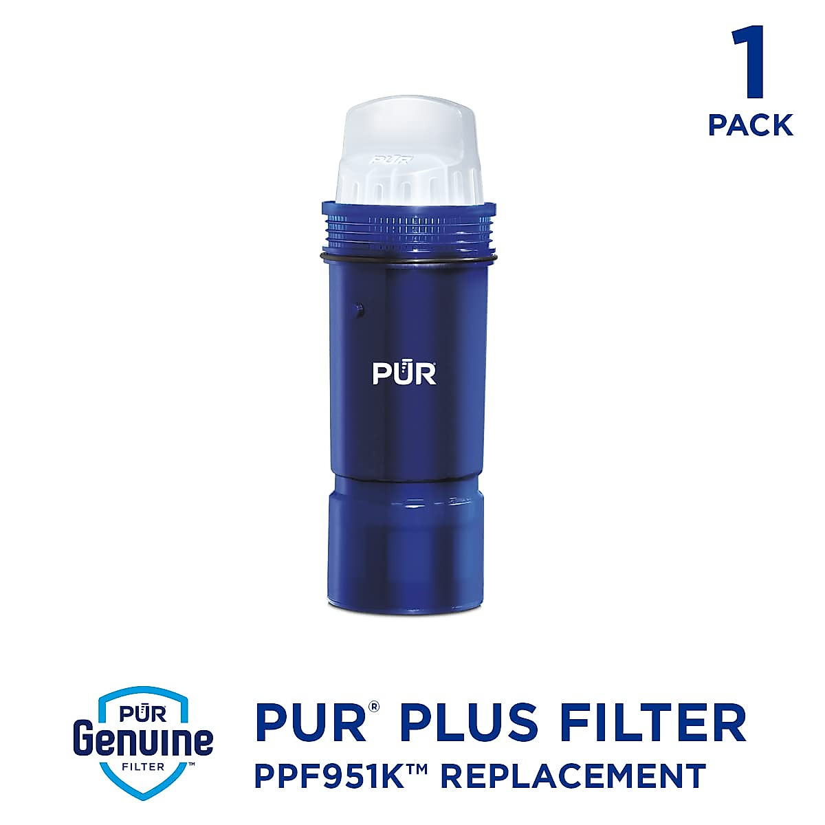 PUR PLUS Lead Reducing Water Pitcher and Dispenser Replacement Filter 1-Pack, NSF and WQA Certified – Compatible with all PUR and Beautiful by PUR Pitchers and Dispensers, Blue, PPF951K1