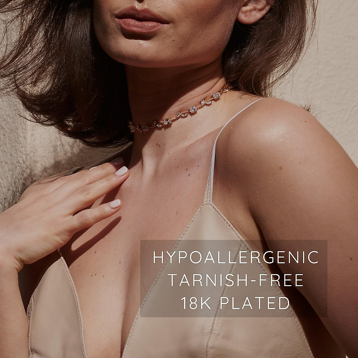 Nikita By Niki Rose Flower Rhinestone Choker Necklace - Statement Crystal Choker - Rose Gold, Silver or Gold Choker Necklaces for Women - Rose Gold Plated Necklace - Choker Chain (Rose Gold)