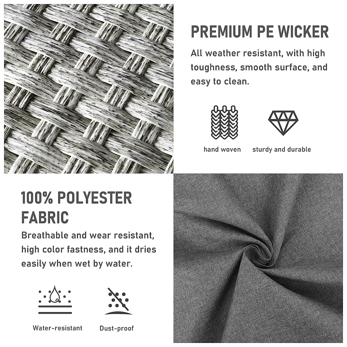 WAROOM Patio Furniture Set 6 Piece Grey Wicker Outdoor Furniture Patio Sectional Sofa Couch PE Rattan Conversation Sets with Fire Pit Table, Grey Cushion