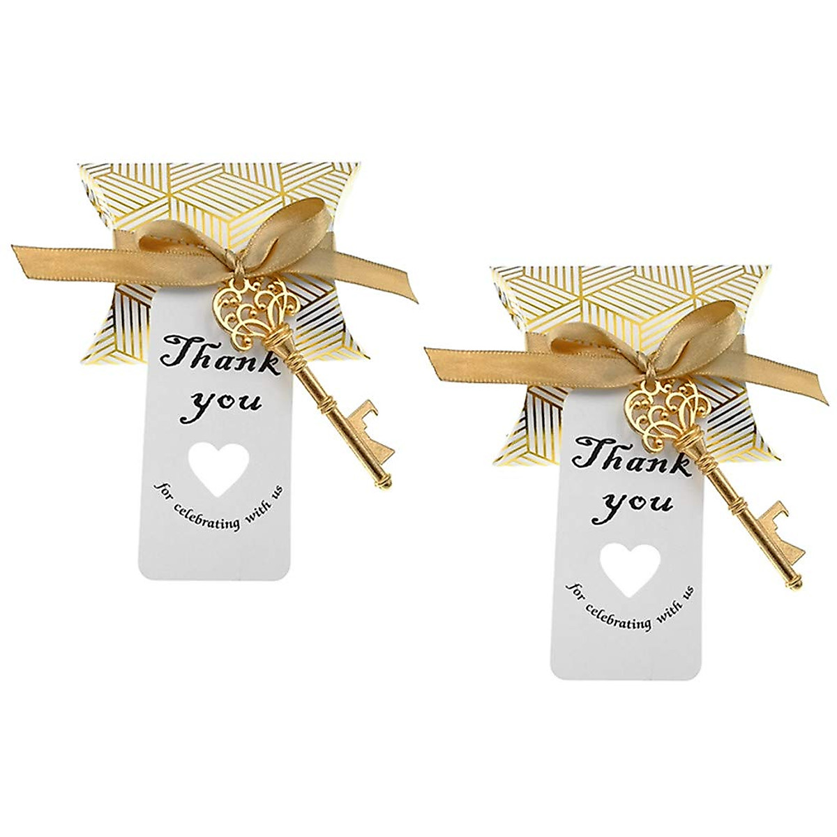 50pcs Skeleton Key Bottle Opener Wedding Party Favor Souvenir Gift with Candy Box and Ribbon(Gold)