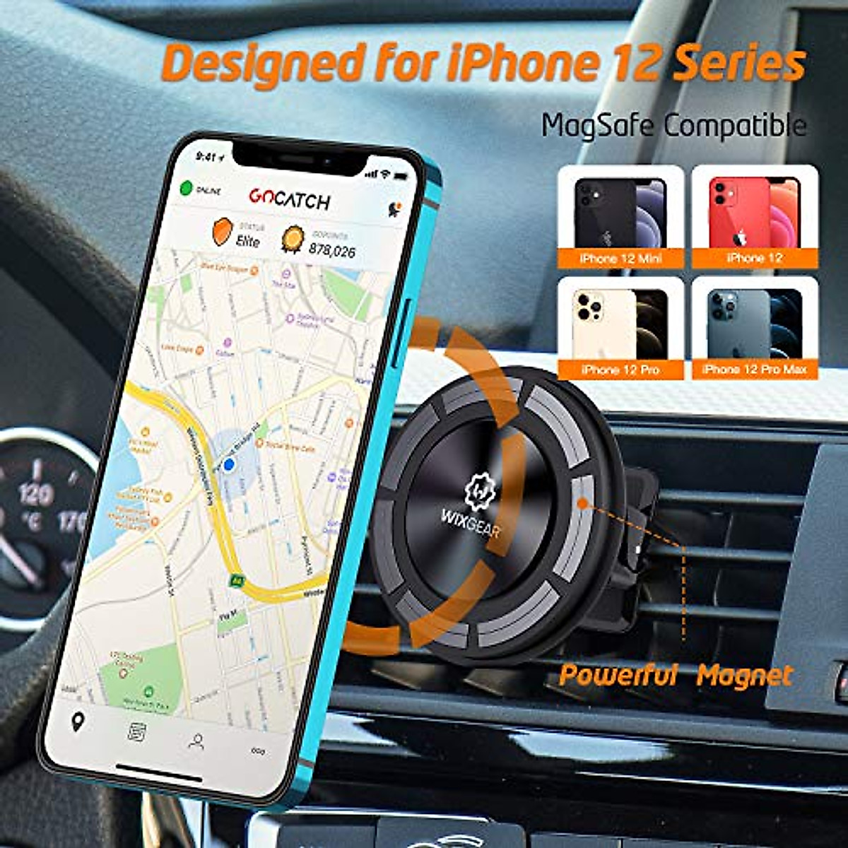 WixGear Magnetic Phone Car Mount, Universal Air Vent Magnetic Phone Car Mount Phone Holder, Compatible with iPhone 12 and with All Cell Phones, iPhone 12 Car Mount