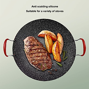Aqur2020 Korean BBQ Grill Pan, Medical Stone 6 Layer Coating Round Griddle Pan with Anti Scalding Handle for Gas Ceramic Stove (38cm)