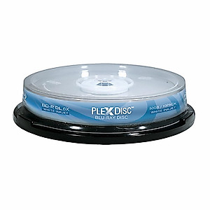 PLEXDISC 645-212 50 GB 6X Blu-ray Double Layer White Inkjet Recordable Disc BD-R DL, 10-Disc Spindle