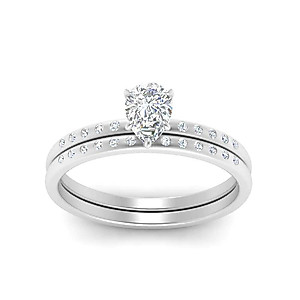 55Carat Scattered Bezel Wedding Ring Sets Sterling Silver Created Cubic Zircon Pear Shape White Color Wedding Ring Sets Bezel Setting in Size 10 Minimal Surprise Gifts for Ladies