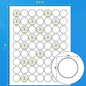 MaxGear 1" Round Sticker Labels, Template 6450, for Inkjet or Laser Printer, Matte White Printable Labels Sheets, Strong Adhesive, Dries Quickly, Holds Ink Well, 30 Sheets, 1890 Labels