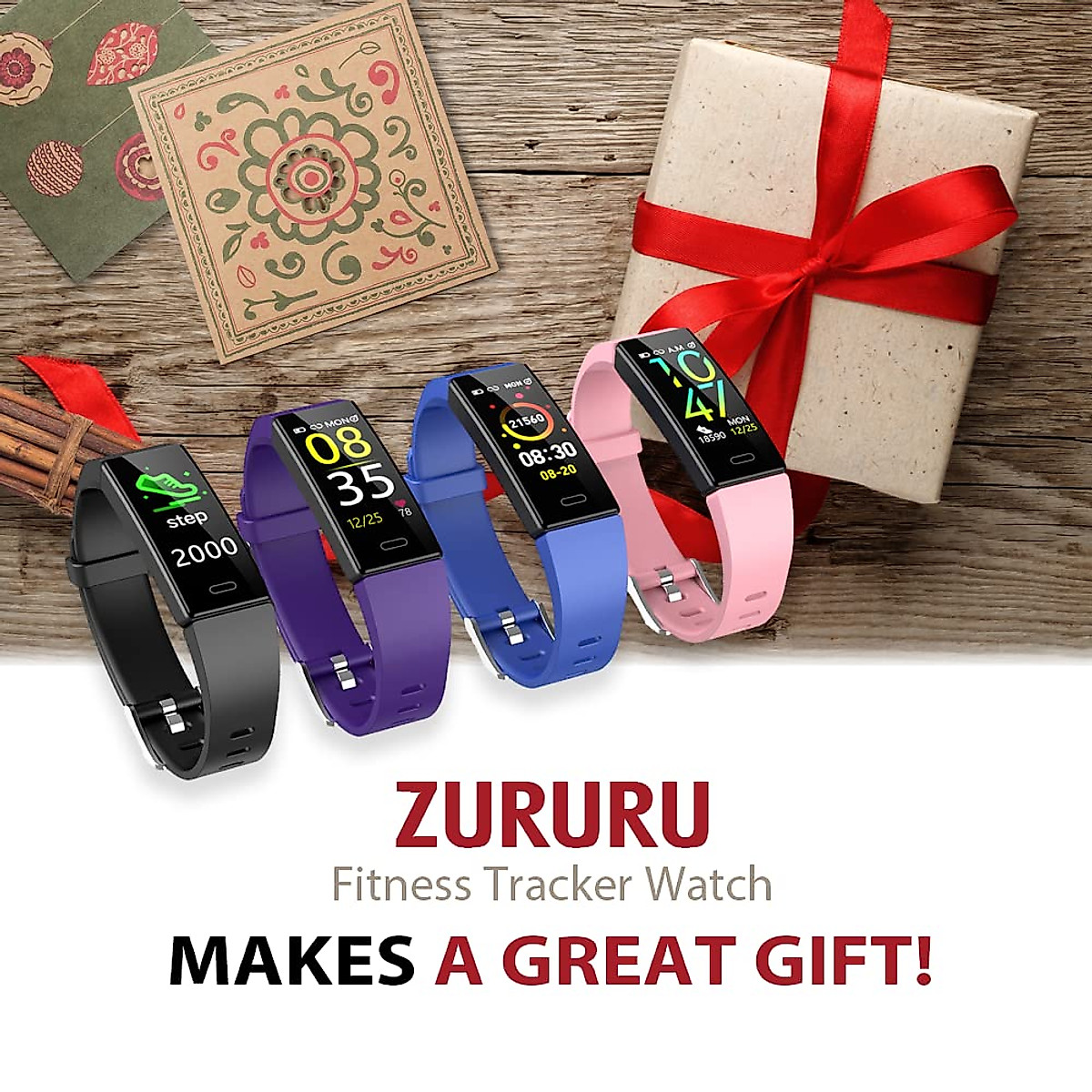 ZURURU Fitness Tracker with Blood Pressure Heart Rate Sleep Health Monitor for Men and Women, Upgraded Waterproof Activity Tracker Watch, Step Calorie Counter Pedometer Black
