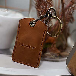 losharher Genuine Leather Holder for AirTag with Key Ring Anti-Scratch Air Tag Keychain Protective Case Anti-Lost 2 Pack