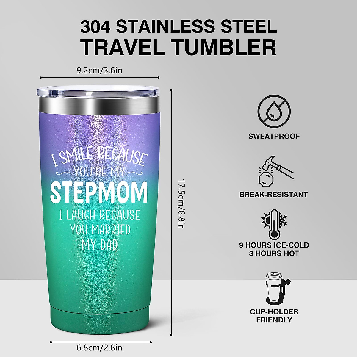 WOELIVE Stepmom Gifts - Best Stepmom Ever Stainless Steel Coffee Mug Tumbler with Lid - Birthday Gift for Bonus Mom, Christmas Gifts for Stepmom, 20oz Insulated Stepmom Tumbler