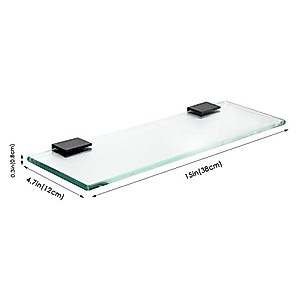 Bathroom Shelves Tempered 15 Inch Glass Floating Shelf Shower Storage Wall Mount Rectangular, Black