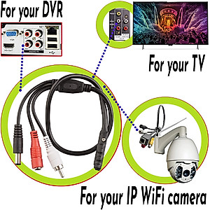 CCTV Microphone Outdoor Microphone for Security Camera IP: Audio Microphone CCTV Surveillance Microphone RCA with High Sensitive Preamp Amplified Pickup Device Mic External Camera Sound (1 Pack)