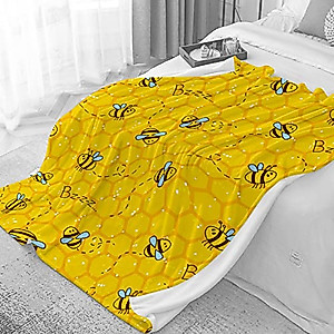 Honeycomb Cute Bee Yellow Blankets for Couch Sofa Bed Fleece Throw Blanket Super Soft Lightweight Warm Gift for Kids Women Indoor Home Decor 40"x30" for Pets