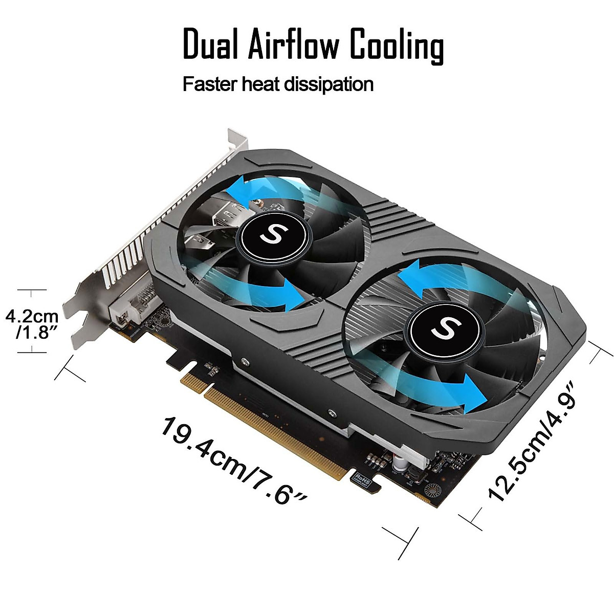 SAPLOS GTX 1050 Ti Gaming Graphics Card, 4GB, 128 Bit, GDDR5, DisplayPort HDMI DVI, Computer GPU, PC Video Cards, Dual Air Cooling, PCI Express x16 3.0, DirectX 12, 8K Displays Support