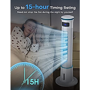 43-INCH Evaporative Air Cooler, BREEZEWELL Windowless Air Conditioner Portable for Room, 70°Oscillating Cooling Fan w/LED Screen, 15H Timer & Remote, 4 Modes & 3 Speeds, Air Cooler for Bedroom Office