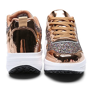 DADAWEN Women's Glitter Platform Wedge Athletic Tennis Walking Shoes Sparkly Sequin Lightweight Non Slip Casual Comfort Fashion Sneakers Gold US Size 8