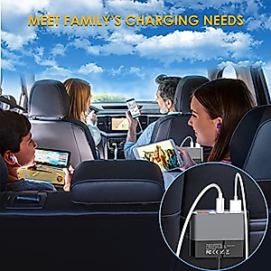 Multi 5 Ports USB C Car Charger, 74W QC3.0 & PD3.0 Type C Cigarette Lighter Adapter Front and Back Seats Fast Charger with 5FT Cable for Samsung Galaxy S21/20, iPhone, Google Pixel, iPad Pro and More