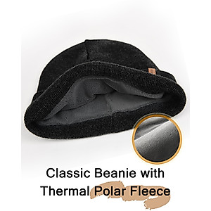 FURTALK Mens Beanie Fleece Lined Winter Hats Double Layered Stylish Knited Cuffed Plain Hat Dark Grey