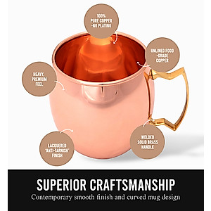 will's Moscow Mule Copper Mugs - Set of 4-100% Pure Solid Copper Mugs - 16 oz Premium Gift Set with 4 Cocktail Copper Straws, Shot Glass and Recipe Booklet (Set of 4)